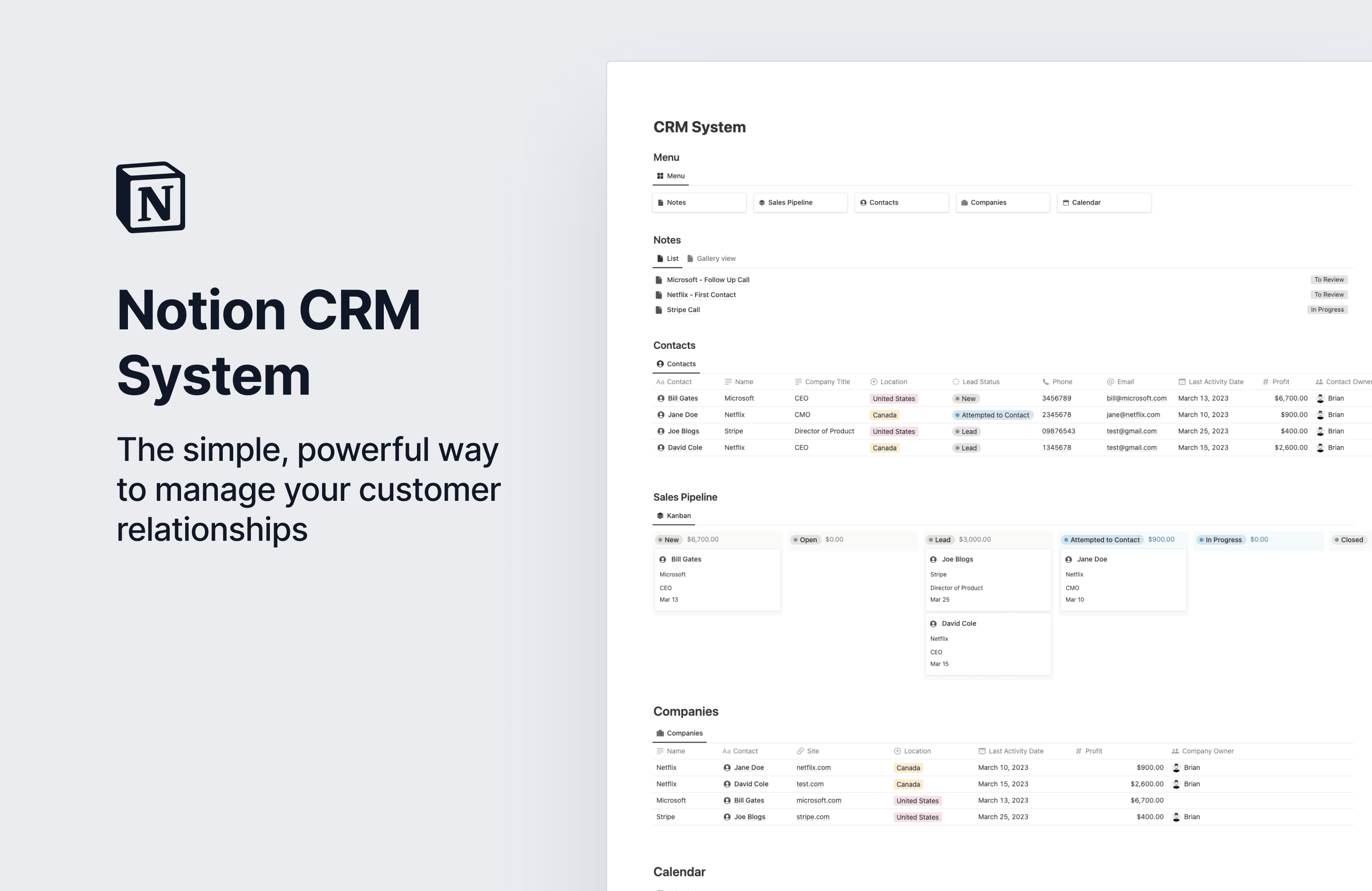 Notion CRM System - Notionland Template Gallery
